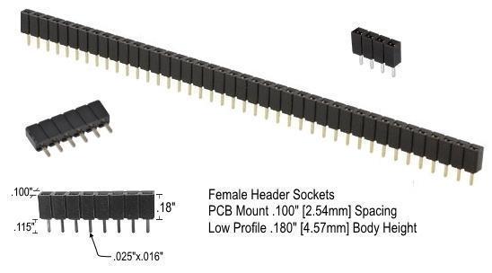 1x 8 pin Female Header .1"sp LP.180"ht: Phoenix Enterprises -PE ...