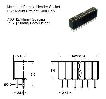 2x40 pin Female Header Machined .1"sp: Phoenix Enterprises -PE ...