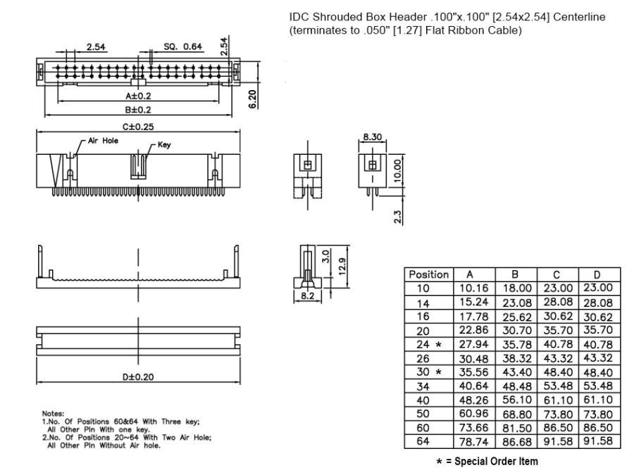 16 pin IDC Box Header .1"sp: Phoenix Enterprises -PE- Connectors IC ...