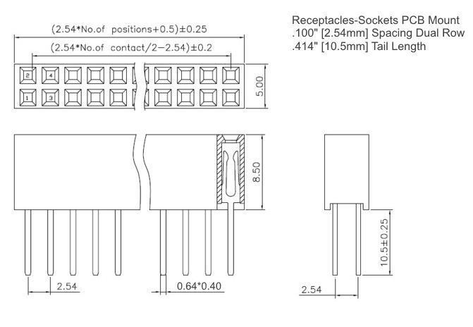 2x 8 pin Female Header .1"sp Long Tail: Phoenix Enterprises -PE ...
